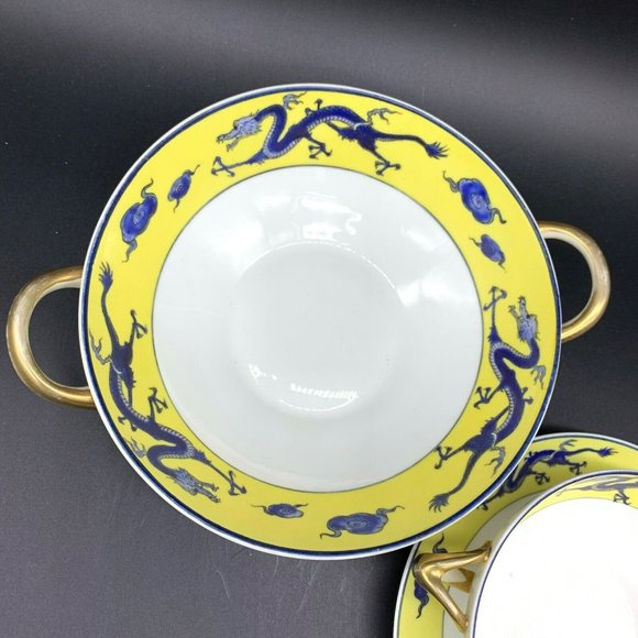 Nippon | Dining | 3pc Vintage Nippon Yellow Blue Dragon Soup Cup With ...